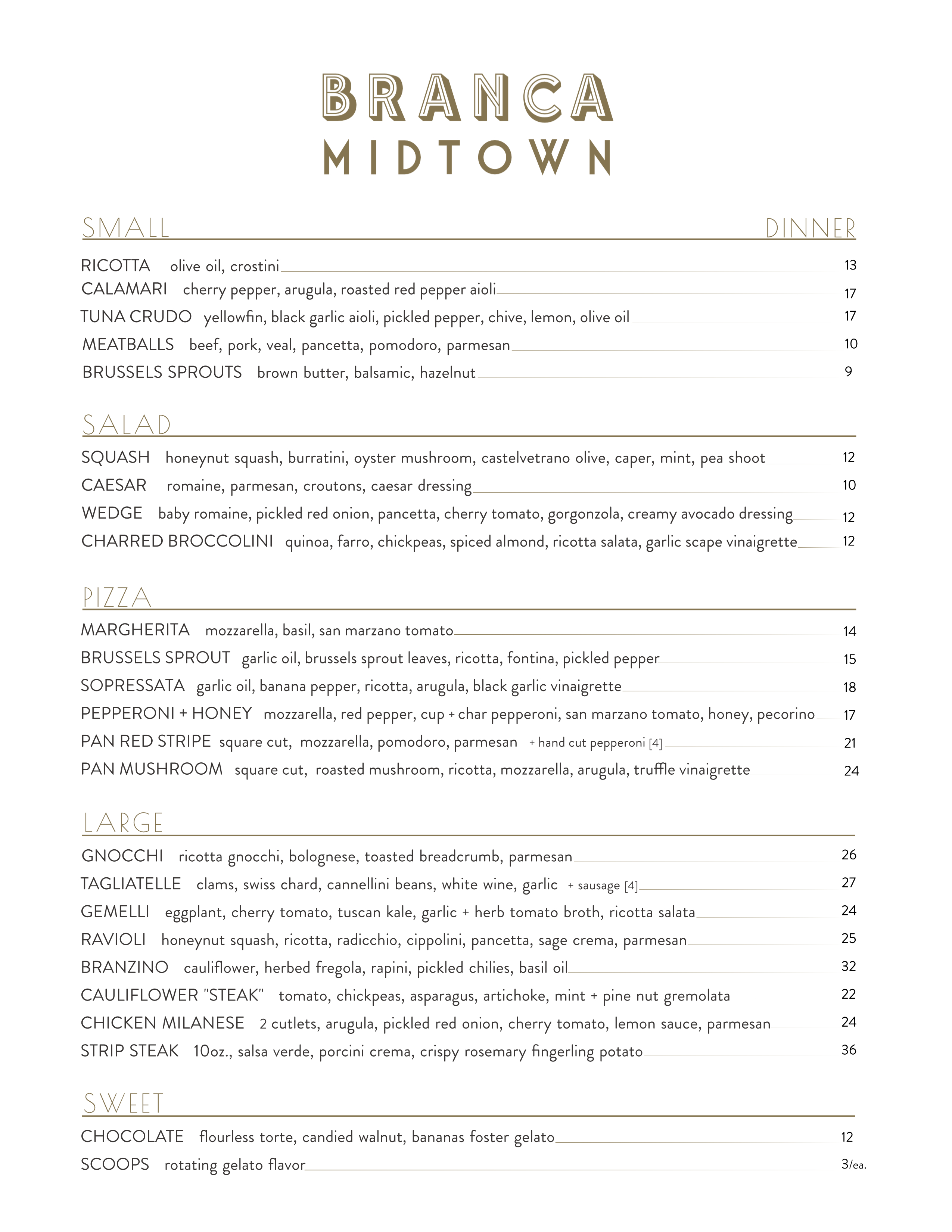 Dine In Menu | Branca Midtown
