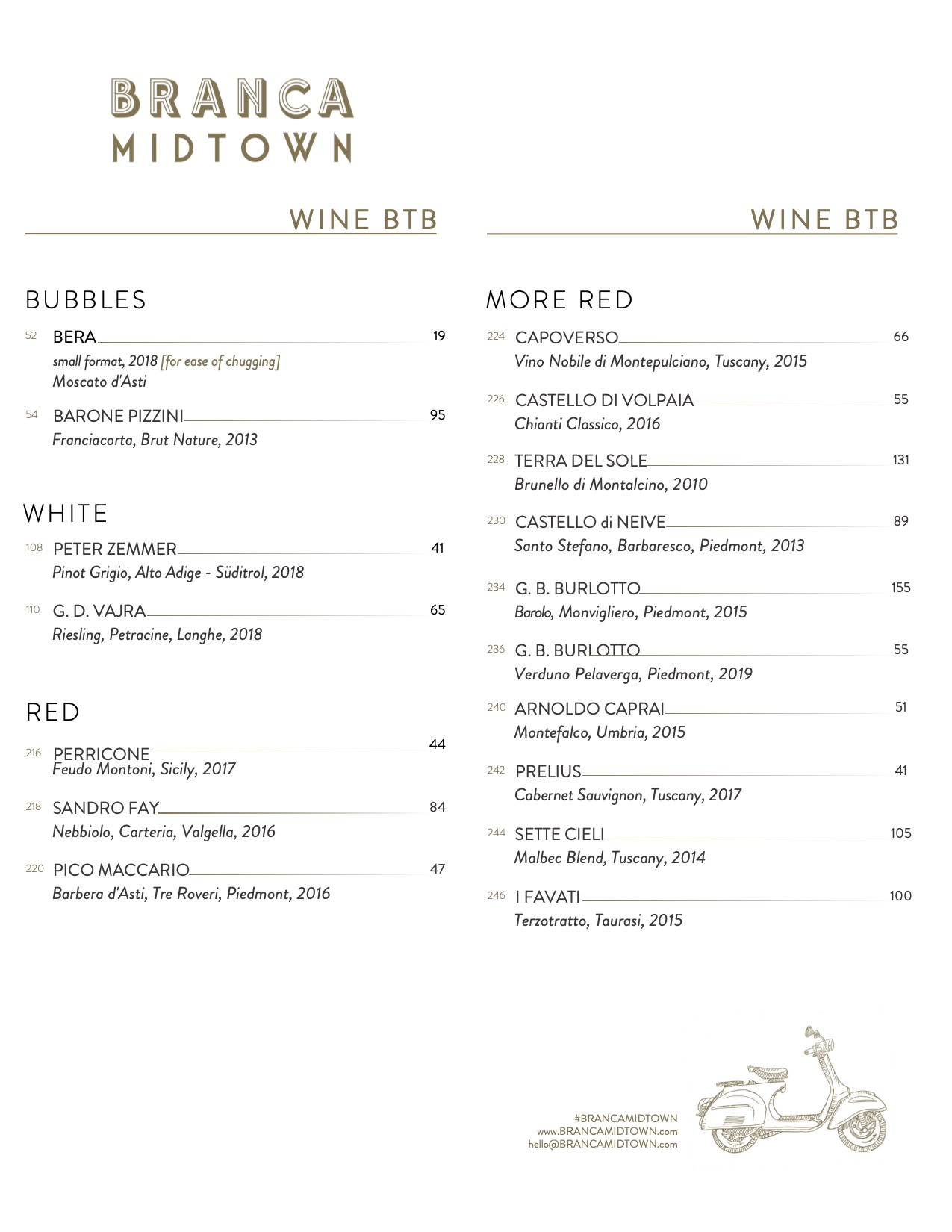 Dine In Menu | Branca Midtown